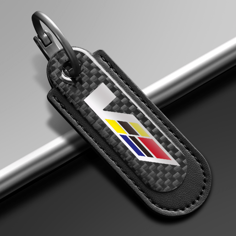 Cadillac V Series Carbon Fiber With Black Leather Keychain – Tire Valve ...