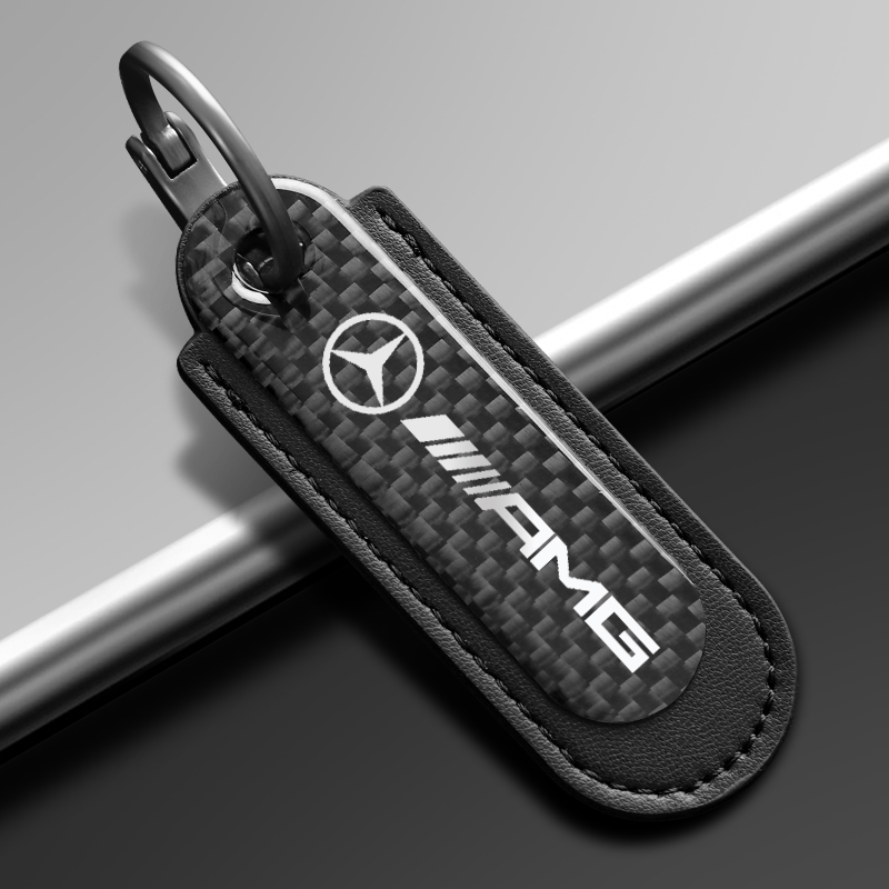 AMG Real Carbon Fiber With Black Leather Keychain – Tire Valve Caps ...