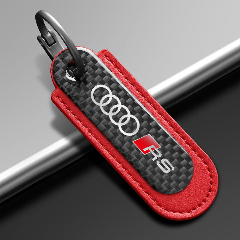 Audi RS Real Carbon Fiber With Red Leather Keychain – Tire Valve Caps ...