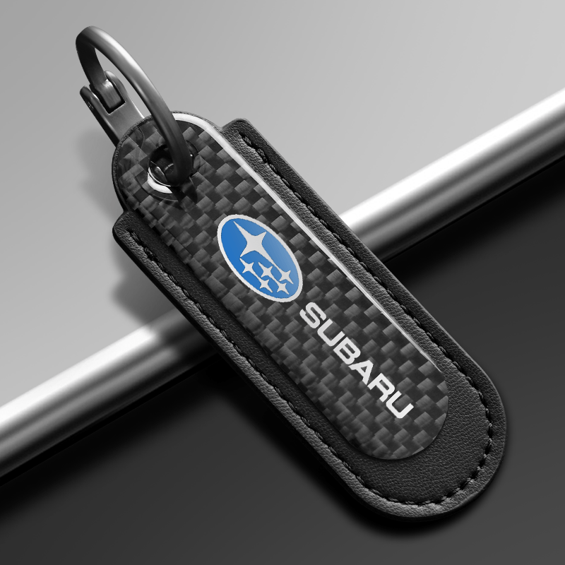 Subaru Real Carbon Fiber With Black Leather Keychain – Tire Valve Caps ...
