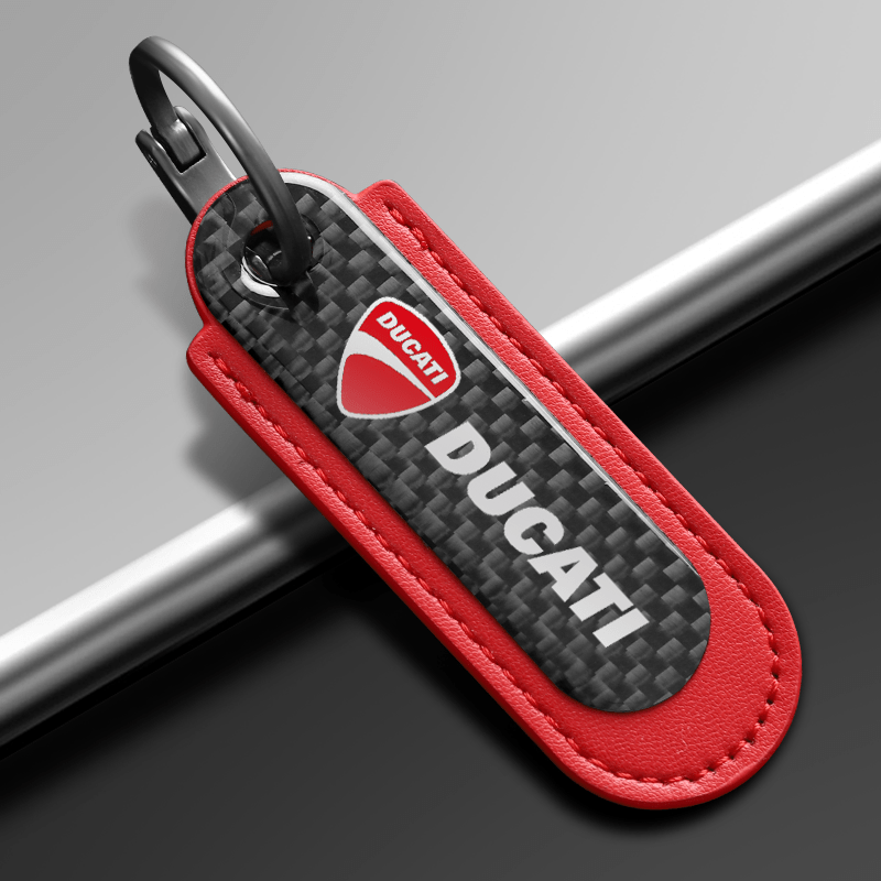 Ducati Real Carbon Fiber With Red Leather Keychain – Tire Valve Caps ...