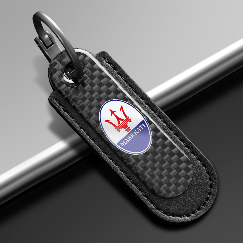 Maserati Real Carbon Fiber With Black Leather Keychain - Tire Valve ...