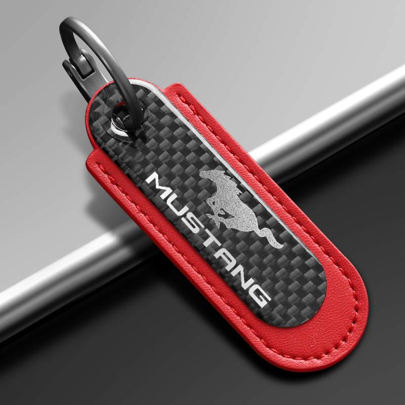 Ford Mustang Real Carbon Fiber With Red Leather Keychain - Tire Valve ...