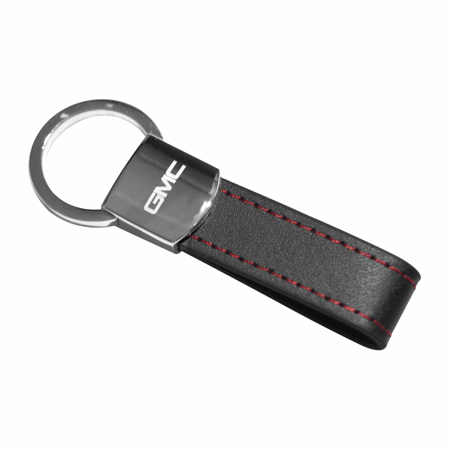 GMC Black Leather Red Stitches Metal Keychain - Tire Valve Caps ...