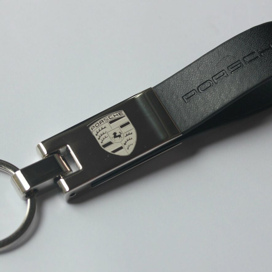 Porsche Keychain Leather Chrome Metal Keychain - key chain