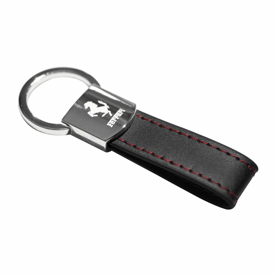 Ferrari Black Leather Red Stitches Metal Keychain – Tire Valve Caps ...
