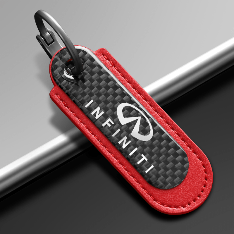 Infiniti Real Carbon Fiber With Red Leather Keychain - Tire Valve Caps ...