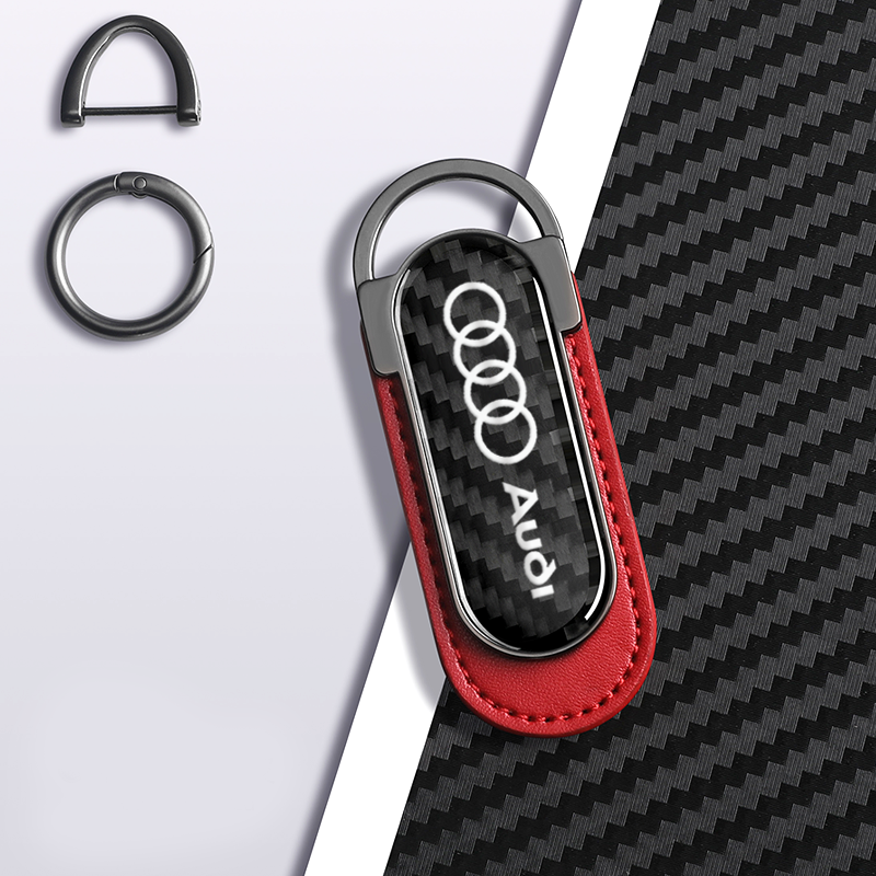 Audi Carbon Fiber With Metal Red Leather Keychain - Tire Valve Caps ...