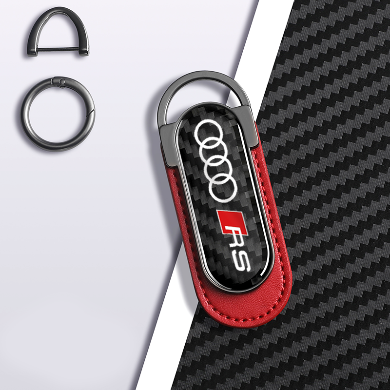 Audi RS Carbon Fiber With Metal Red Leather Keychain - Tire Valve Caps ...